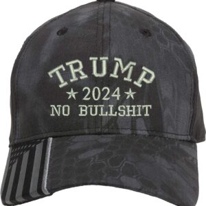 Trump 2024 1Color No Bullshit Embroidered Structured Adjustable One Size Fits All US Flag on Bill Hat (Kryptek Silver)