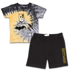 batman warner bros boys short sleeve shirt and shorts set for toddler and little kids – yellow/black