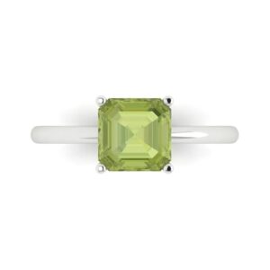 clara pucci 2.0 ct asscher cut solitaire natural peridot engagement wedding bridal promise anniversary ring 18k white gold size 10.75