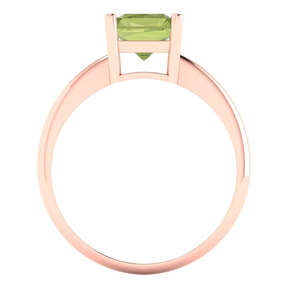 Clara Pucci 2.5ct Radiant Cut Solitaire Natural Peridot Engagement Wedding Bridal Promise Anniversary Ring 18K Rose Gold Size 7