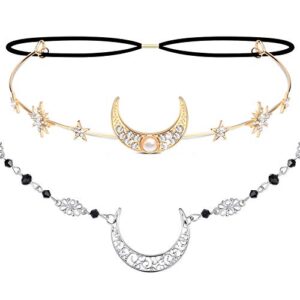 yaomiao 2 pieces boho vintage jewelry crystal headband headpieces star hair accessories forehead chain for women girls