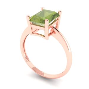 Clara Pucci 2.5ct Radiant Cut Solitaire Natural Peridot Engagement Wedding Bridal Promise Anniversary Ring 18K Rose Gold Size 7