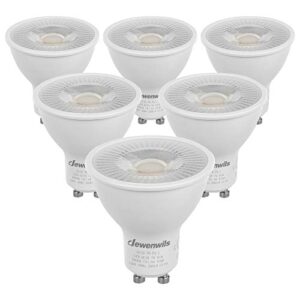 dewenwils 6-pack gu10 led light bulb, dimmable 5000k daylight gu10 bulb replacement for track lighting, 7w(50w equivalent) led bulbs for living room, kitchen range hood, bathroom, 500lm, ul listed