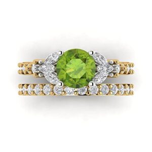 clara pucci 2.82 ct round cut solitaire 3 stone natural peridot designer art deco statement wedding ring band set 18k 2 tone gold 10.5