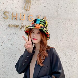 FASHIXD Winter Bucket Hat for Women Warm Hats Cute Warm Soft Faux Fur Fisherman Cap (1003-Multicolour)