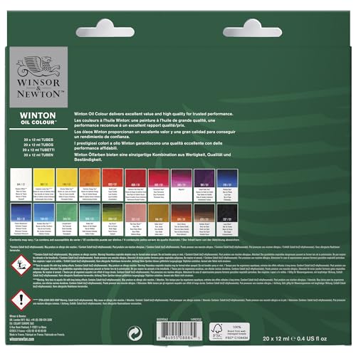 Winsor & Newton Winton Oil Color Paint Set, 20 x 12ml (0.4-oz) Tubes