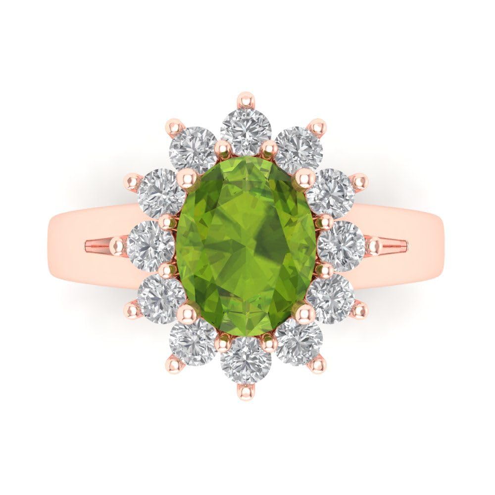 Clara Pucci 2.36 ct Oval Cut Solitaire W/Accent Halo Genuine Natural Peridot Wedding Promise Anniversary Bridal Ring 18K Rose Gold 3.5