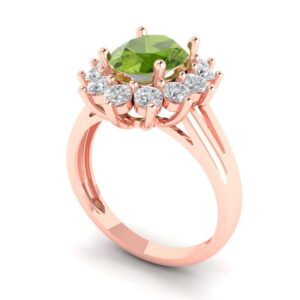 Clara Pucci 2.36 ct Oval Cut Solitaire W/Accent Halo Genuine Natural Peridot Wedding Promise Anniversary Bridal Ring 18K Rose Gold 3.5