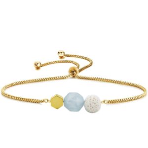 jardme essential oil diffuser bracelet, lava and rose quartz essential oil bracelet, rose quartz gemstone bracelet, adjustable gold bracelet (blue aquamarine-14k)