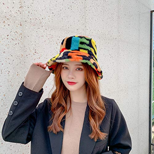 FASHIXD Winter Bucket Hat for Women Warm Hats Cute Warm Soft Faux Fur Fisherman Cap (1003-Multicolour)