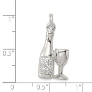 Bonyak Jewelry Solid Sterling Silver CZ Wine/Champagne Bottle/Glass Charm Pendant