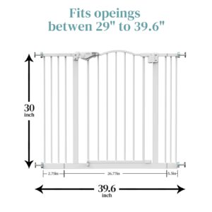 InnoTruth 29-39.6" Baby Gate for Pets, Auto Close Both Sides Dog Gate with One-Hand Opening, 30" Tall Safety Gates for Stairs, Hallways, Bedrooms, Wall Pressure Mount No Drill, White