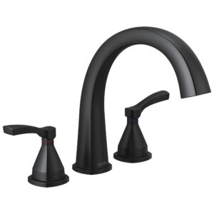 delta faucet stryke roman tub faucet - t2777-bl - modern bathtub faucet & lever handles - sleek bathroom fixtures - matte black, lever handles (valve sold separately)