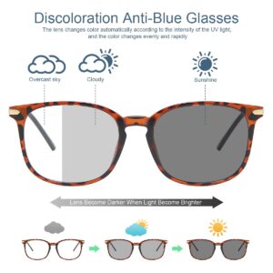 MIRYEA Blue Light Blocking Computer Reading Glasses Photochromic Anti Glare Sunglasses