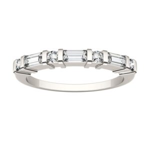 14k white gold moissanite by charles & colvard 4x2mm step cut baguette wedding band-size 5 0.47cttw dew