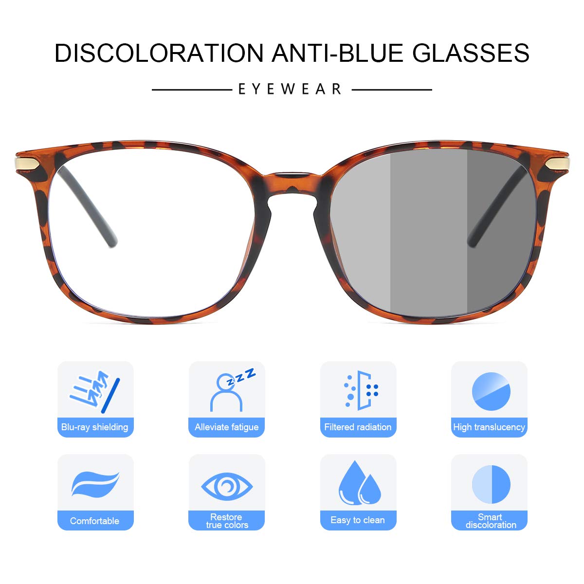 MIRYEA Blue Light Blocking Computer Reading Glasses Photochromic Anti Glare Sunglasses