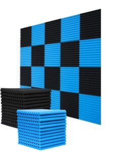 ydhtdlhc 52 pack sound proof foam panels for walls studio equipment foam 12 ″; x12”；x1〃； sound insulation cotton, suitable for churches, anchor rooms, karaoke halls, and home theaters (black/blue)