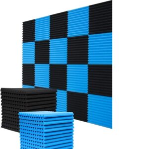 YDHTDLHC 52 Pack sound proof foam panels for walls studio equipment foam 12 ″; X12”；X1〃； Sound insulation cotton, suitable for churches, anchor rooms, karaoke halls, and home theaters (Black/Blue)