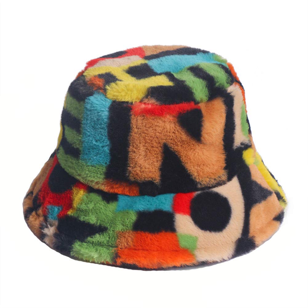 FASHIXD Winter Bucket Hat for Women Warm Hats Cute Warm Soft Faux Fur Fisherman Cap (1003-Multicolour)