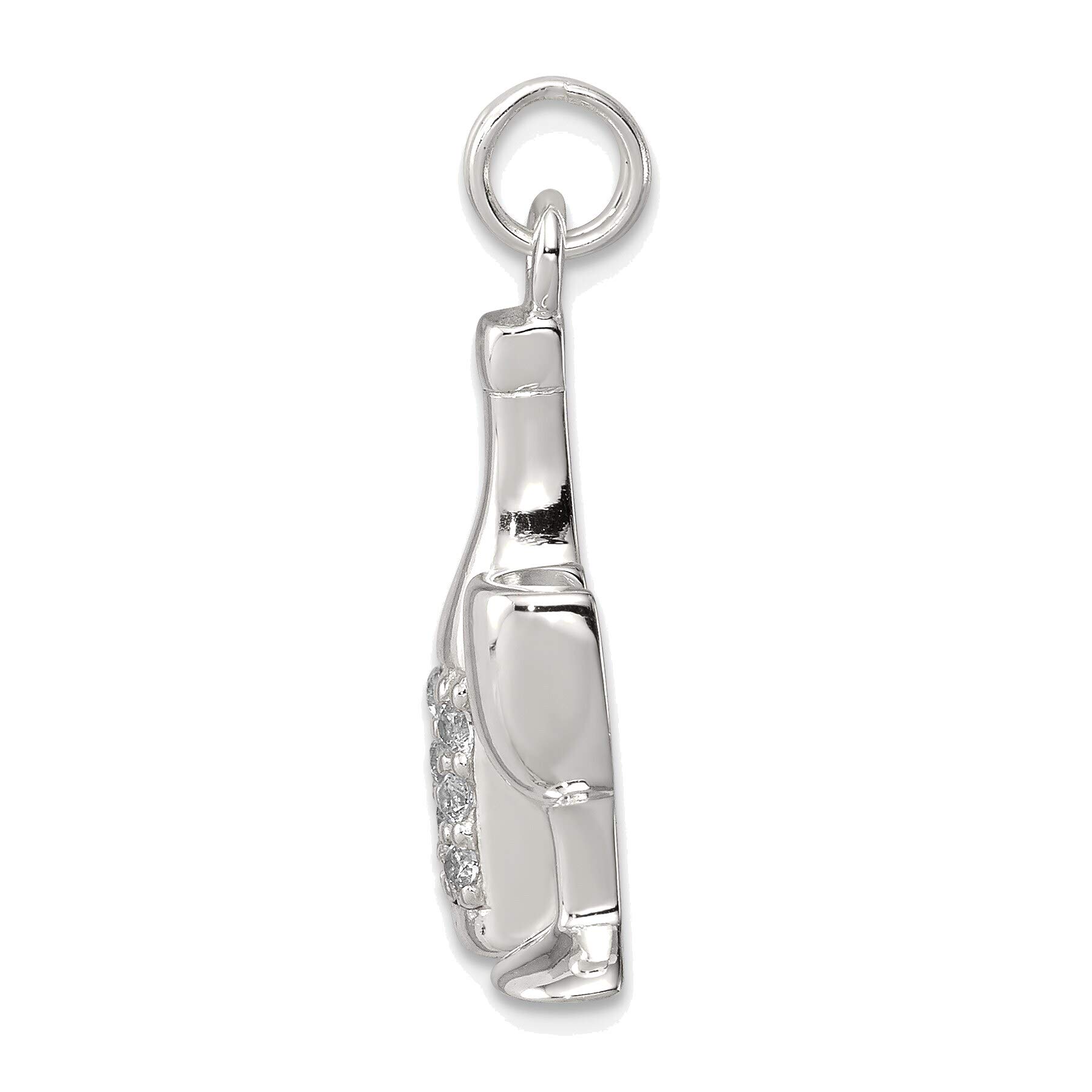 Bonyak Jewelry Solid Sterling Silver CZ Wine/Champagne Bottle/Glass Charm Pendant