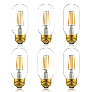 adshen-us t14 / t45 led tubular bulb 4w 2700k warm white,e26 dimmable vintage bulb,40w equivalent 400 lumens, antique edison style led filament light bulbs,pack of 6