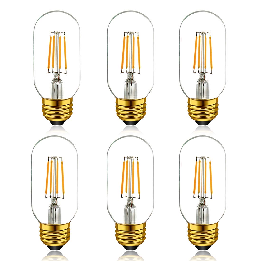 Adshen-US T14 / T45 LED Tubular Bulb 4W 2700K Warm White,E26 Dimmable Vintage Bulb,40W Equivalent 400 Lumens, Antique Edison Style LED Filament Light Bulbs,Pack of 6