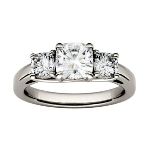 14k white gold moissanite by charles & colvard 6mm cushion trellis three stone engagement ring-size 8.5 1.76cttw dew