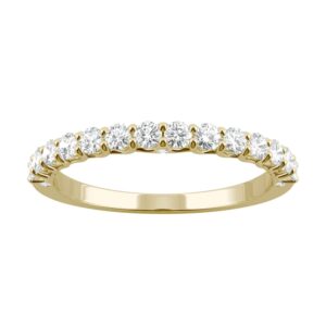 14k yellow gold moissanite by charles & colvard 2mm round wedding band-size 7 0.45cttw dew by charles & colvard