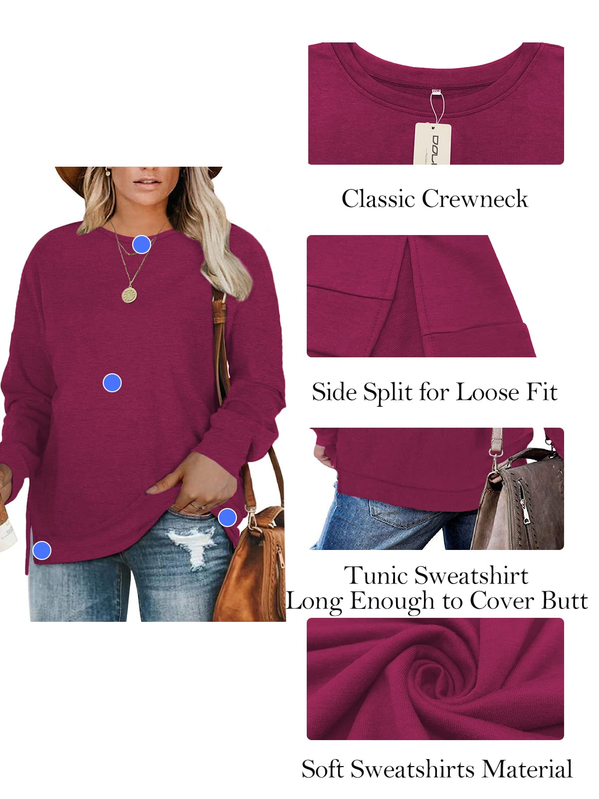 DOLNINE Plus Size Sweatshirts for Women Fall Winter Shirts Tunics Maroon-16W