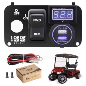 10l0l golf cart 3 in 1 multifunctional integrated panel,12v 3.0 fast charge dual usb charger socket & led digital voltmeter & forward reverse switch button,fit for ezgo txt pds golf models