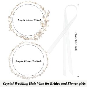 2 Pieces Flower Girls Headpiece Beaded Headband Artificial Crystal Pearl Crown Hair Vine Bride Wedding Headband for Women Girls Toddler Wedding Party Photography (Charming Style)