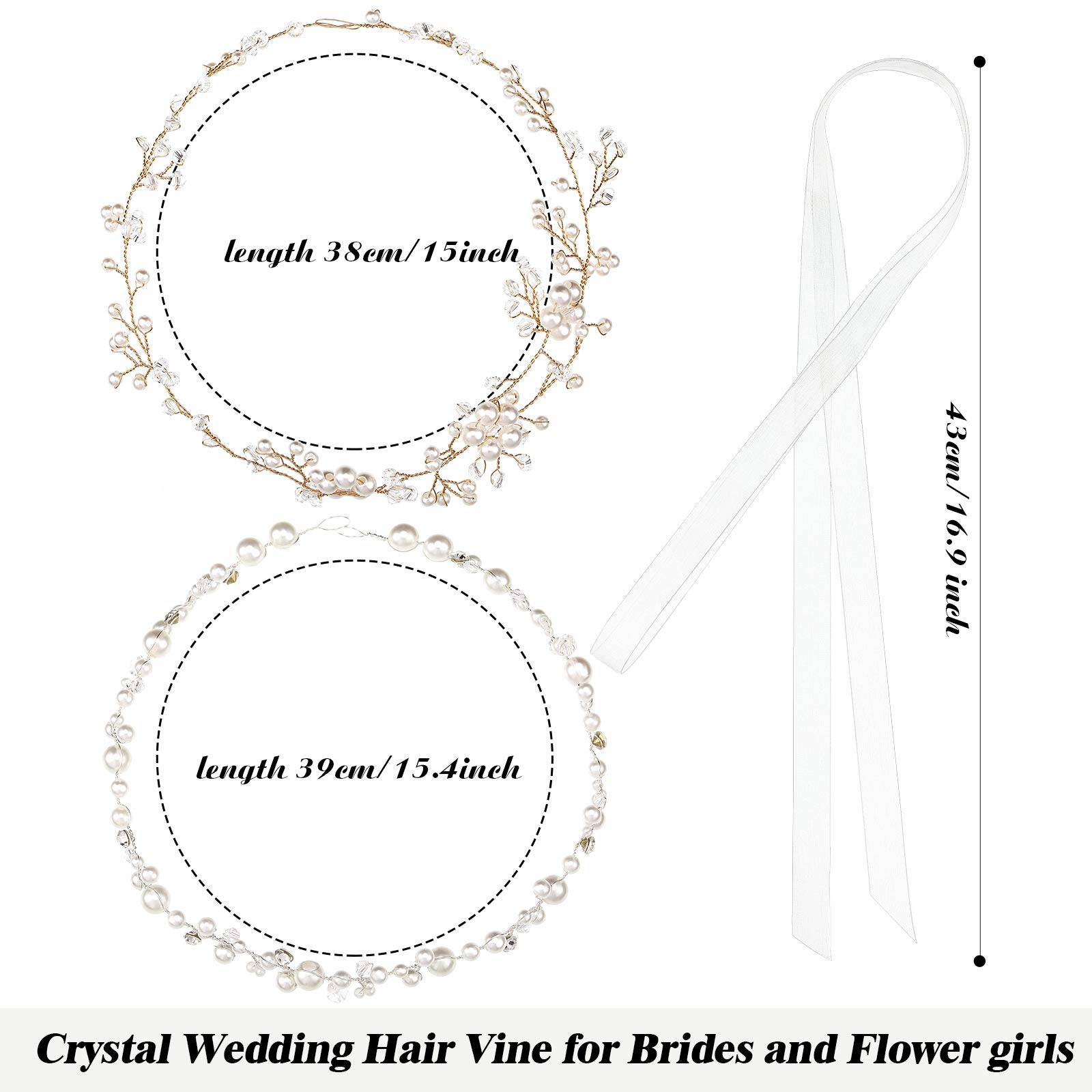 2 Pieces Flower Girls Headpiece Beaded Headband Artificial Crystal Pearl Crown Hair Vine Bride Wedding Headband for Women Girls Toddler Wedding Party Photography (Charming Style)