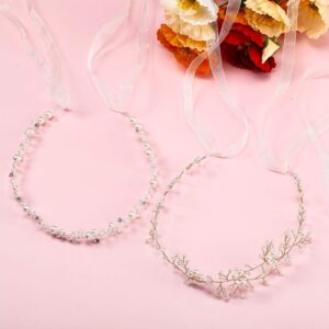 2 Pieces Flower Girls Headpiece Beaded Headband Artificial Crystal Pearl Crown Hair Vine Bride Wedding Headband for Women Girls Toddler Wedding Party Photography (Charming Style)