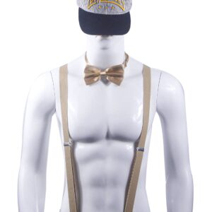 Doloise Men's Suspenders Bowtie Set Elastic Y Shape Style Women's Suspenders Bowtie For Wedding&Formal Events (Khaki)