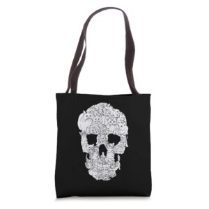 cat skull halloween funny goth punk emo graphic gift tote bag