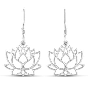 charm earrings hoop set in 925 sterling silver for women open lotus flower | blue synthetic sapphire | tiny lotus | circle | climber crawler (open lotus)