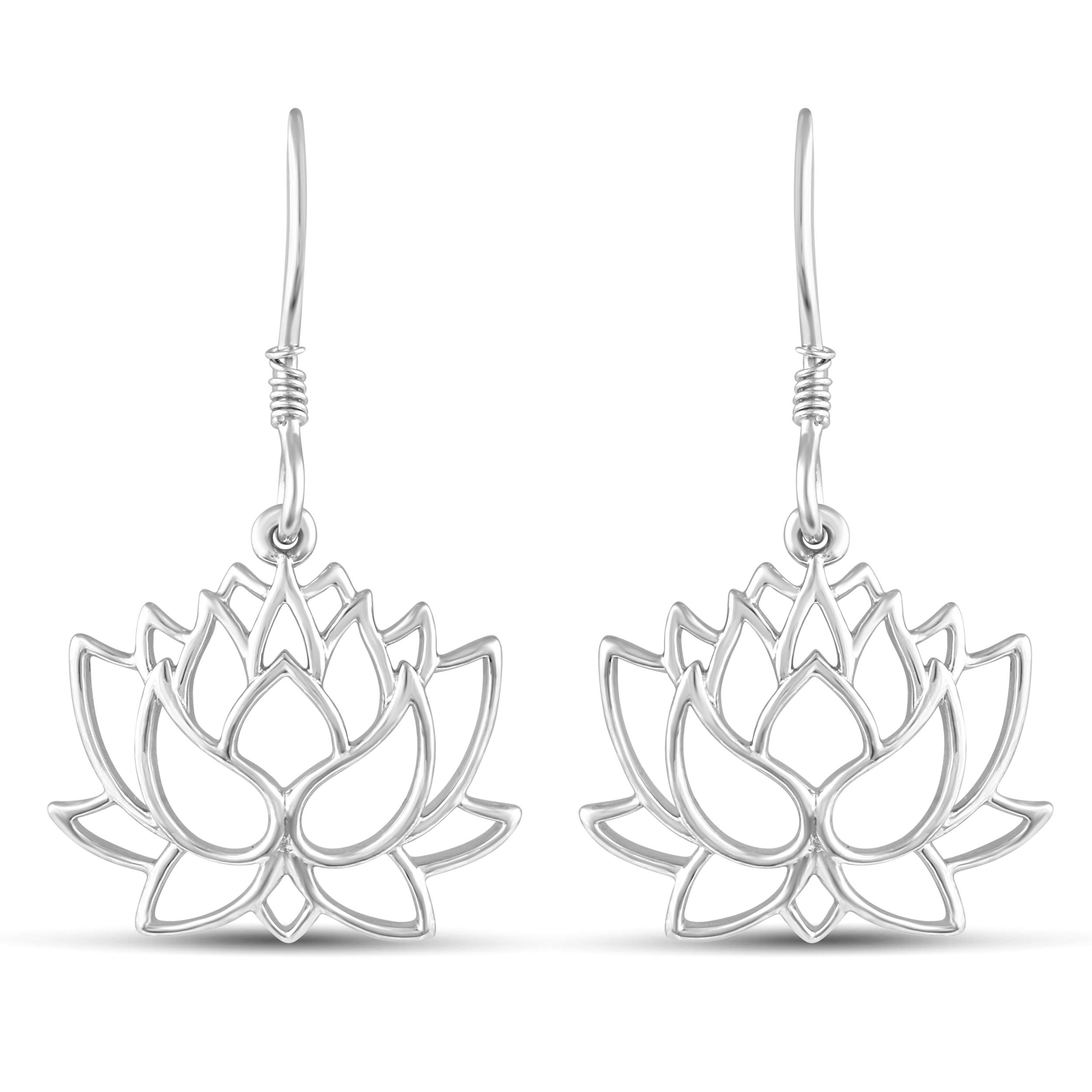 Charm Earrings Hoop set in 925 Sterling Silver for women Open Lotus Flower | Blue Synthetic Sapphire | Tiny Lotus | Circle | Climber Crawler (Open Lotus)