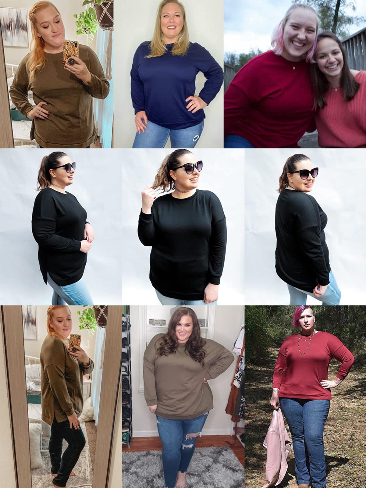 DOLNINE Plus Size Sweatshirts for Women Fall Winter Shirts Tunics Maroon-16W