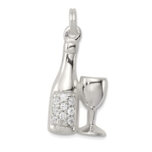 bonyak jewelry solid sterling silver cz wine/champagne bottle/glass charm pendant