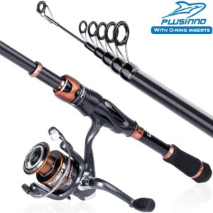 PLUSINNO Telescopic Fishing Rod and Reel Combo(1.98M 6.49FT),302Pcs Fishing Tackle Kit Set Including Crankbaits, Plastic Worms, Jig Hooks, Topwater Lures, Fishing Weights, Tackle Box