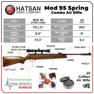 Wearable4U Hatsan Mod 95 Spring Combo .22 Cal Air Rifle 100x Paper Targets and 250x .22cal Pellets Bundle