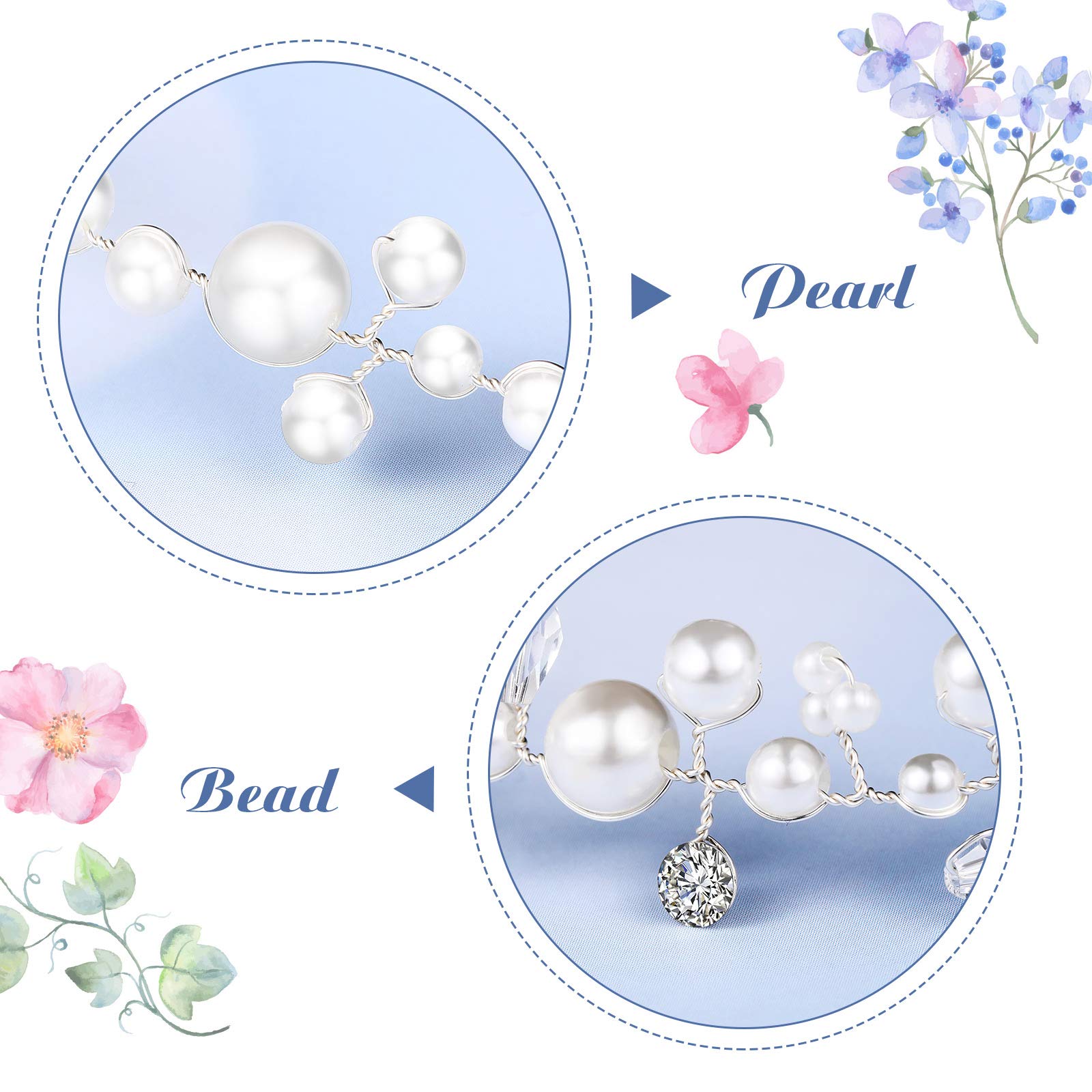 2 Pieces Flower Girls Headpiece Beaded Headband Artificial Crystal Pearl Crown Hair Vine Bride Wedding Headband for Women Girls Toddler Wedding Party Photography (Charming Style)