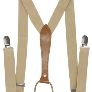 Doloise Men's Suspenders Bowtie Set Elastic Y Shape Style Women's Suspenders Bowtie For Wedding&Formal Events (Khaki)