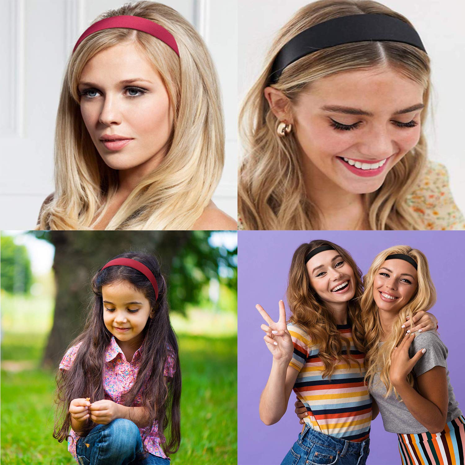 1.2 Inch Satin Headbands 6 Pcs Multi Color Ladies and Girls Hard Hair Bands, 6 Colors.