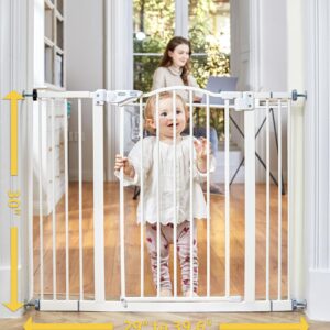 InnoTruth 29-39.6" Baby Gate for Pets, Auto Close Both Sides Dog Gate with One-Hand Opening, 30" Tall Safety Gates for Stairs, Hallways, Bedrooms, Wall Pressure Mount No Drill, White