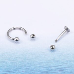 Dyknasz 40Pcs Surgical Steel Lip Rings Clear Diamond CZ Labret Studs Tragus Horseshoe Ring Helix Hoop Earring Body Jewelry Piercing Retainer for Women Men 16 Gauge 8mm Silver-tone