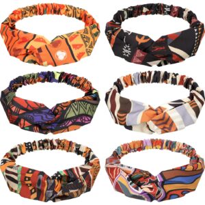 6 pieces african headbands boho print headband twist knot elastic hair bands criss cross headband workout yoga sports hair accessories for women girls