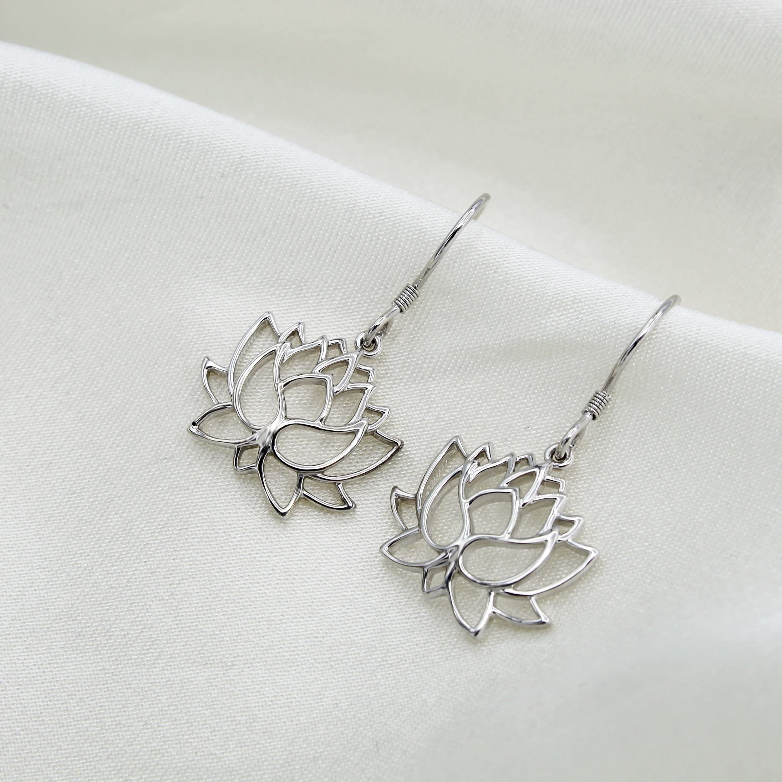 Charm Earrings Hoop set in 925 Sterling Silver for women Open Lotus Flower | Blue Synthetic Sapphire | Tiny Lotus | Circle | Climber Crawler (Open Lotus)