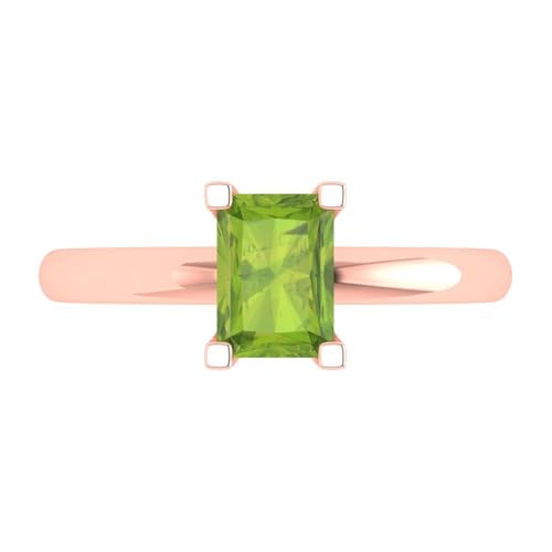 Clara Pucci 1.0 ct Emerald Cut Solitaire Natural Peridot Engagement Wedding Bridal Promise Anniversary Ring 18K Rose Gold Size 3.5