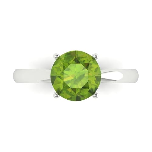 Clara Pucci 2.0 ct Round Cut Solitaire Natural Peridot Engagement Wedding Bridal Promise Anniversary Ring in 18K White Gold Size 8